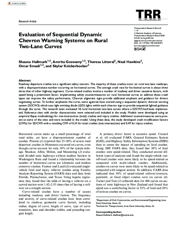 (PDF) Evaluation of Sequential Dynamic Chevron Warning Systems on Rural ...