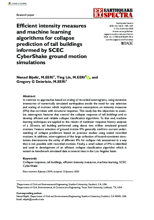 (PDF) Efficient intensity measures and machine learning algorithms for collapse prediction of ...