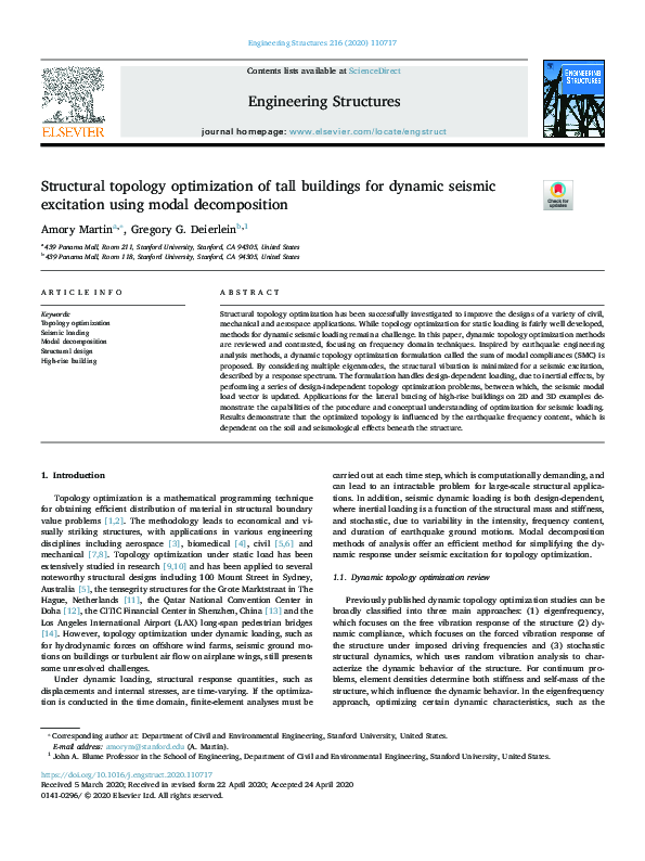 Pdf Structural Topology Optimization Of Tall Buildings For Dynamic Seismic Excitation Using