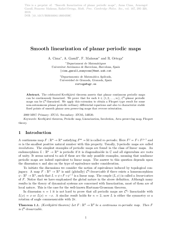 (PDF) Smooth linearisation of planar periodic maps