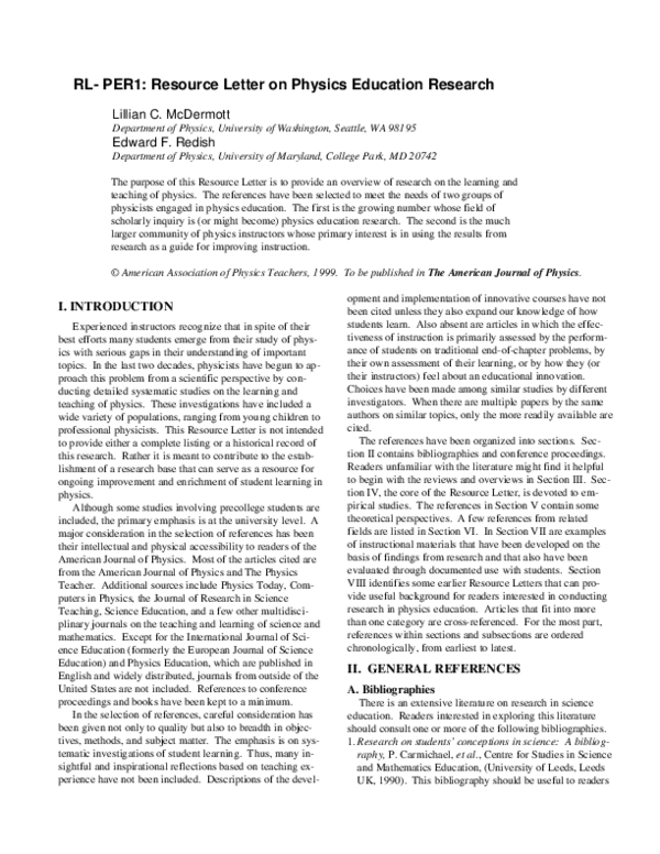 (PDF) Resource Letter: PER-1: Physics Education Research