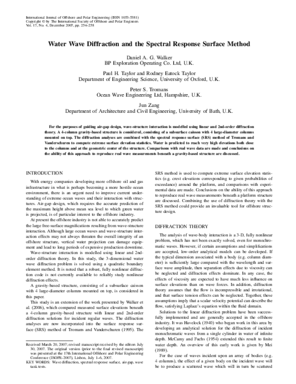 (PDF) Water wave diffraction and the spectral response surface method