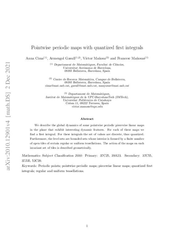 (PDF) Pointwise periodic maps with quantized first integrals