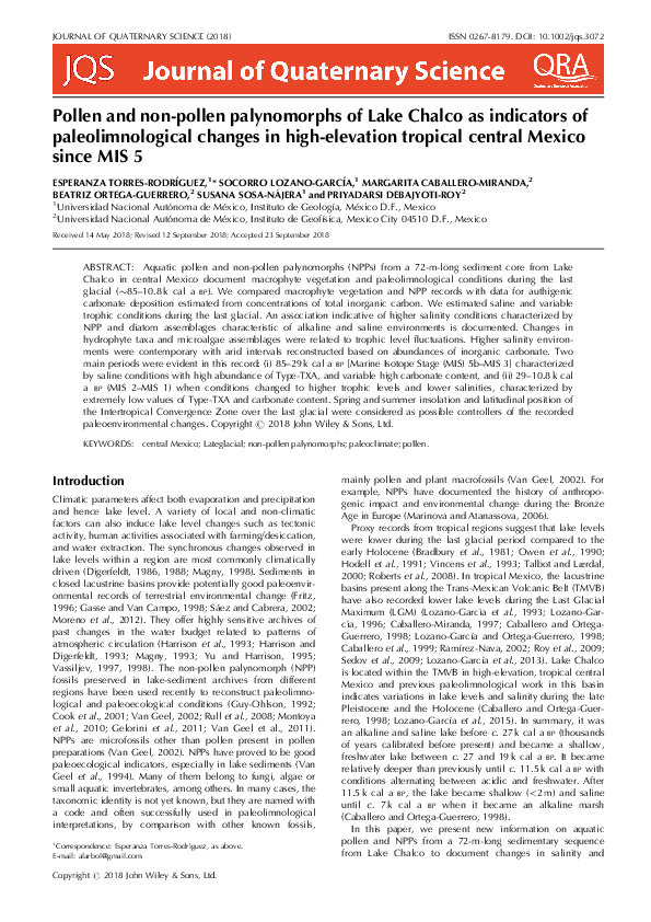 (PDF) Pollen and non-pollen palynomorphs of Lake Chalco as indicators ...