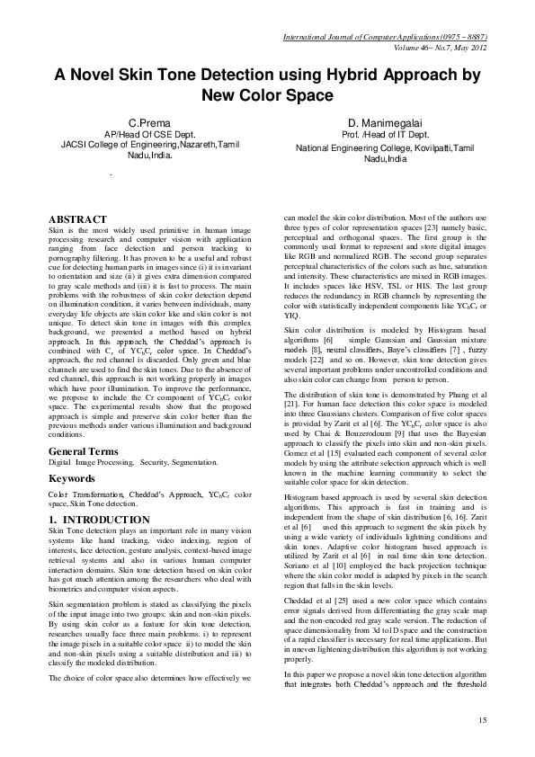 Pdf A Novel Skin Tone Detection Using Hybrid Approach By New Color Space