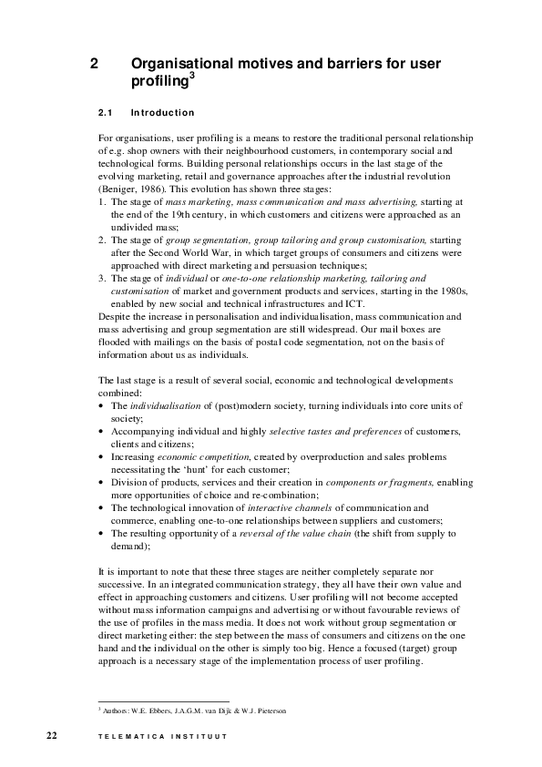 (PDF) Organisational motives and barriers for user profiling