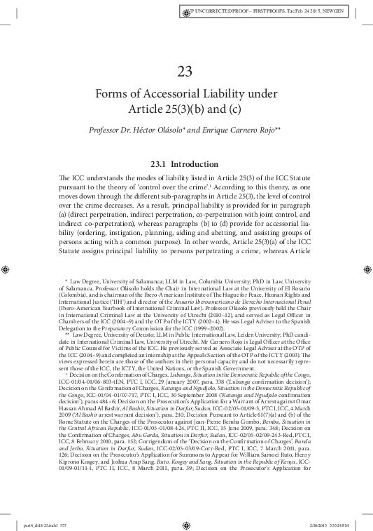 (PDF) Forms of Accessorial Liability under Article 25(3)(b) and (c)