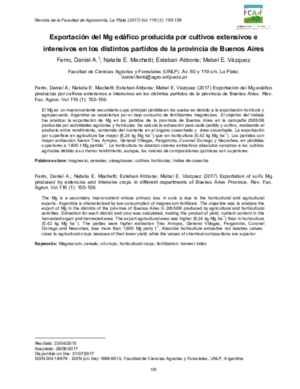 (PDF) Exportación del Mg edáfico producida por cultivos extensivos e ...