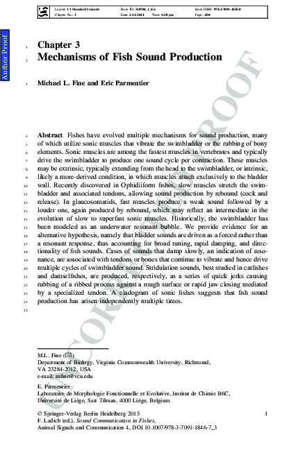 (PDF) Chapter 3- Mechanisms of Fish Sound Production | Eric Parmentier ...