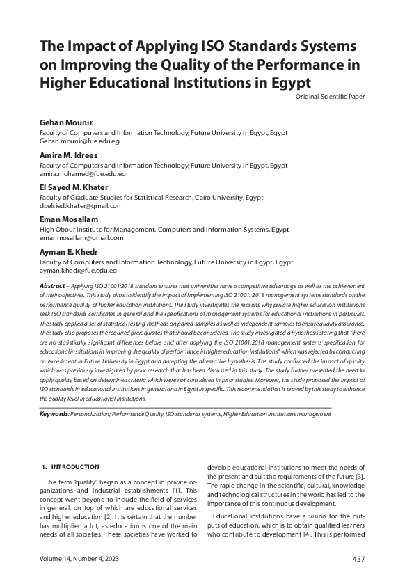 (PDF) The Impact of Applying ISO Standards Systems on Improving the ...