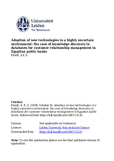 (PDF) Adoption of new technologies in a highly uncertain environment : the case of knowledge ...