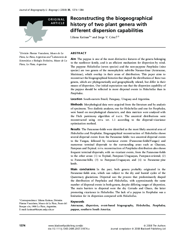 (PDF) Reconstructing the biogeographical history of two plant genera ...