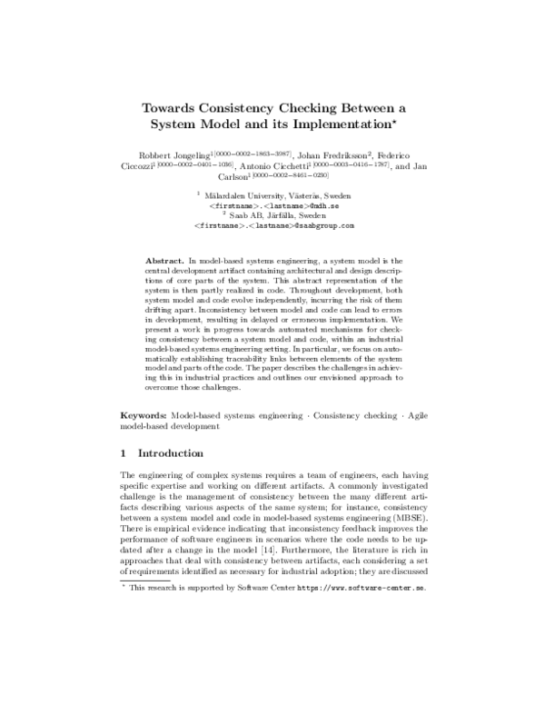 Pdf Towards Consistency Checking Between A System Model And Its Implementation