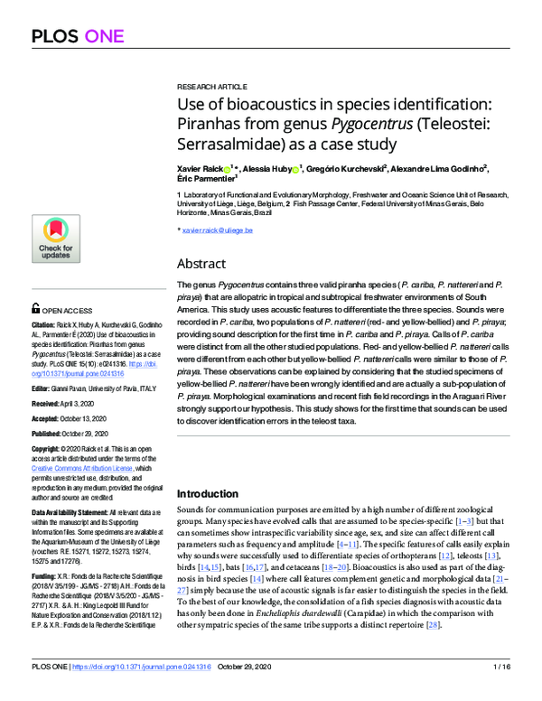 (PDF) Use of bioacoustics in species identification: Piranhas from ...