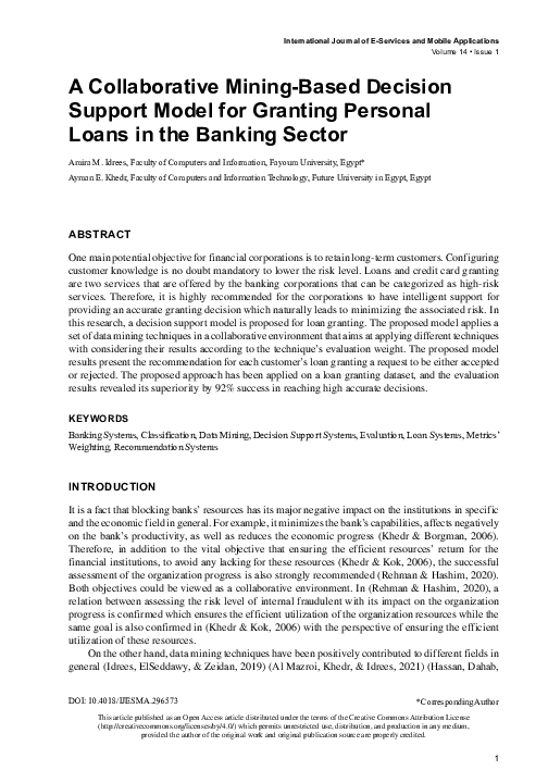 (PDF) A Collaborative Mining-Based Decision Support Model for Granting Personal Loans in the ...