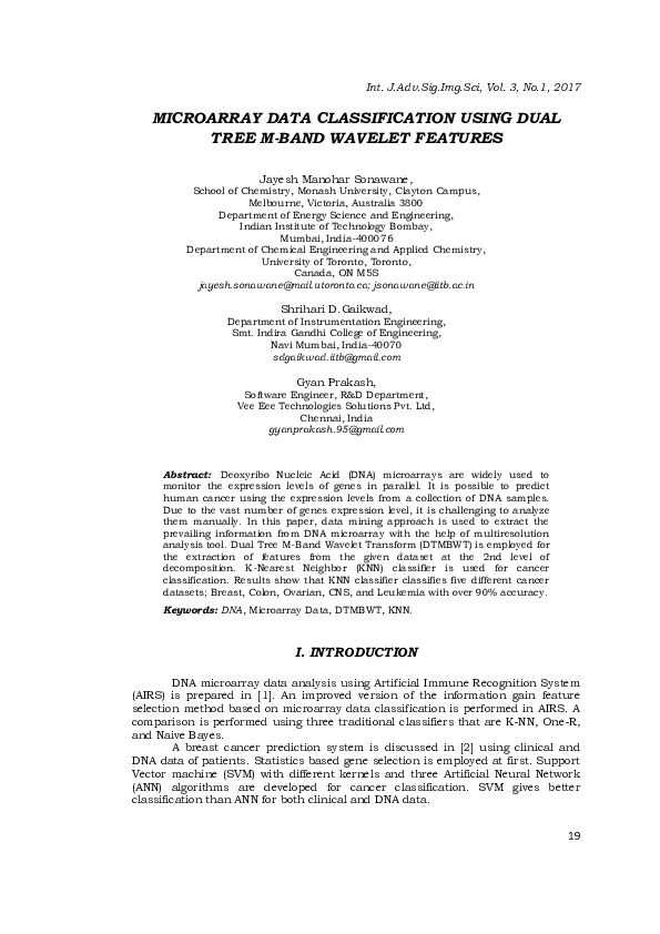 (PDF) Microarray Data Classification Using Dual Tree M-Band Wavelet Features