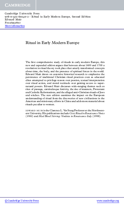 (PDF) Ritual in Early Modern Europe