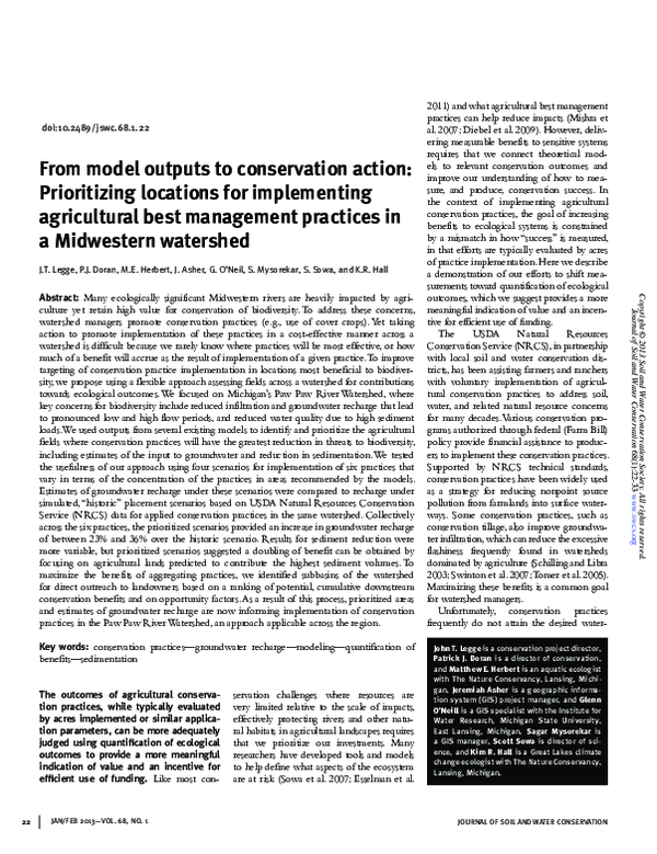 (PDF) From model outputs to conservation action: Prioritizing locations ...