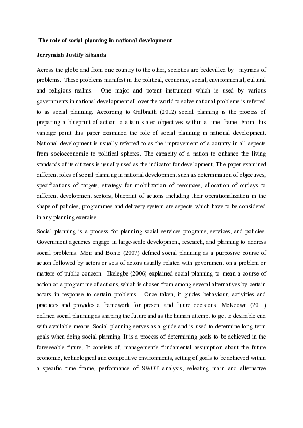 (DOC) The role of social planning in national development