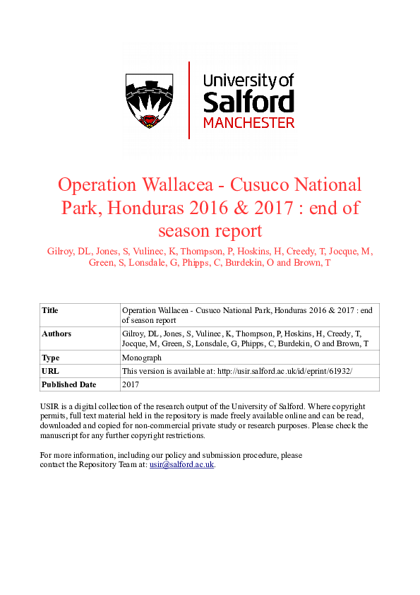 (PDF) Operation Wallacea - Cusuco National Park, Honduras 2016 & 2017 ...