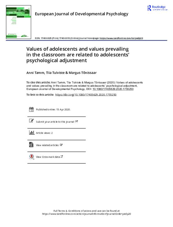 (PDF) Values of adolescents and values prevailing in the classroom are ...