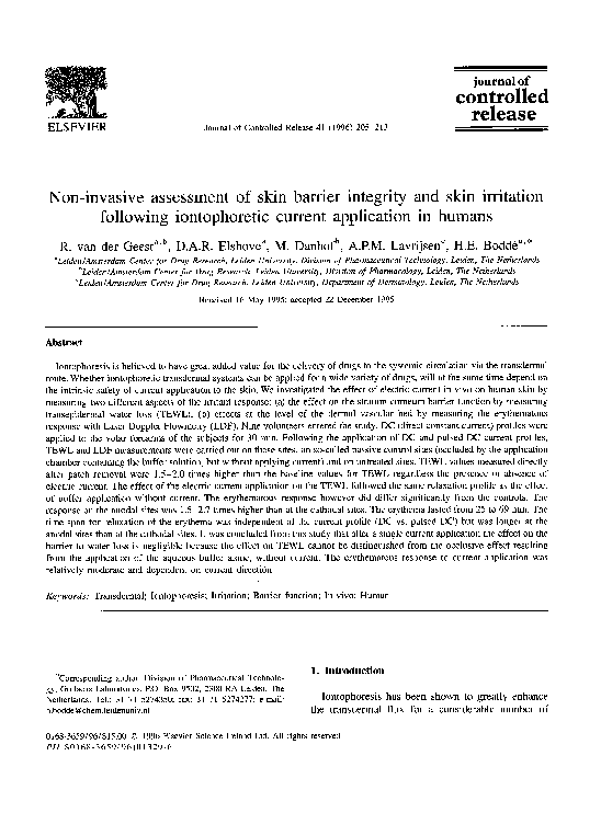 (PDF) Non-invasive assessment of skin barrier integrity and skin irritation following ...