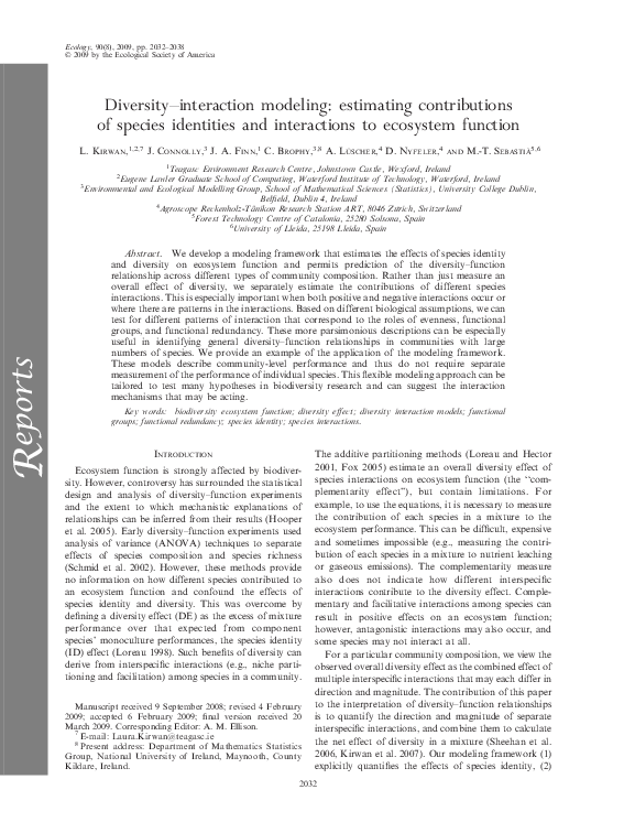 Pdf Diversity Interaction Modeling Estimating Contributions Of Species Identities And