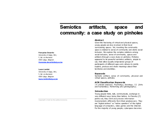 (PDF) Semiotics artifacts, space and community