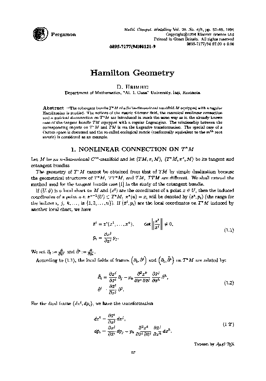 (PDF) Hamilton geometry