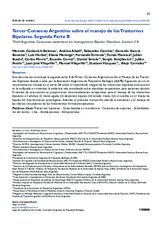 (PDF) Tercer Consenso Argentino sobre el manejo de los Trastornos Bipolares. Segunda Parte B