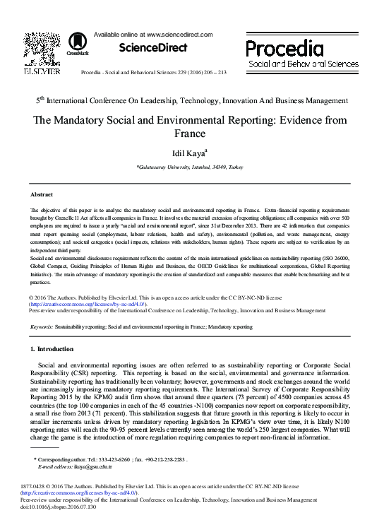 (PDF) The Mandatory Social and Environmental Reporting: Evidence from ...