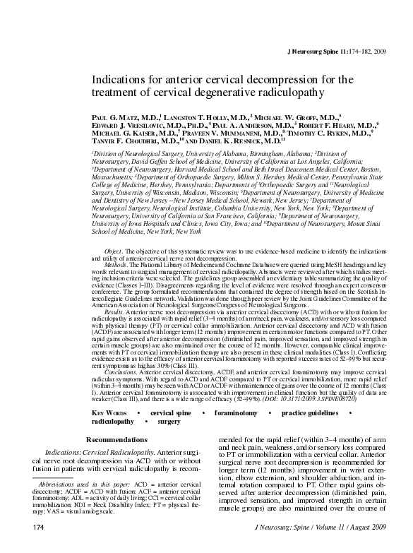 (PDF) Indications for anterior cervical decompression for the treatment ...