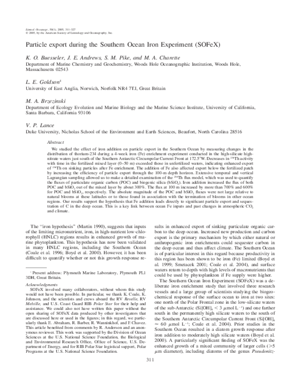 (PDF) Particle export during the Southern Ocean Iron Experiment (SOFeX)