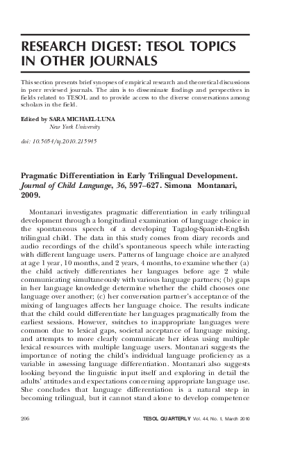 (PDF) Research Digest: Tesol Topics in Other Journals