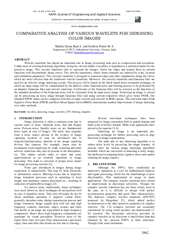 Pdf Comparative Analysis Of Various Wavelets For Denoising Color Images 9471