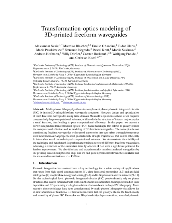(PDF) Transformation-optics modeling of 3D-printed freeform waveguides