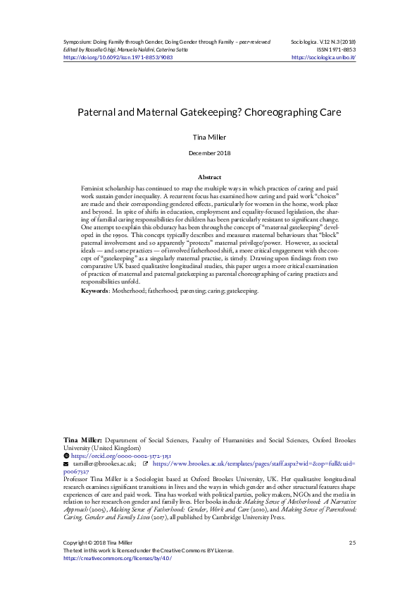 (PDF) Paternal and Maternal Gatekeeping? Choreographing Care