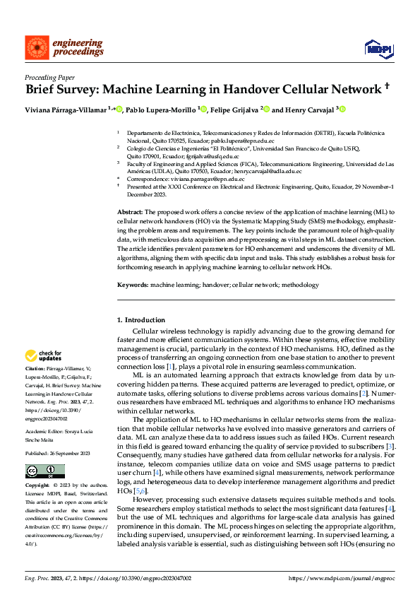 (PDF) Brief Survey: Machine Learning in Handover Cellular Network