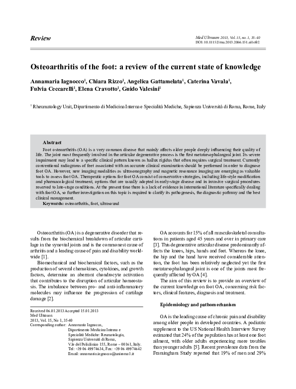 (PDF) Osteoarthritis of the foot: a review of the current state of ...