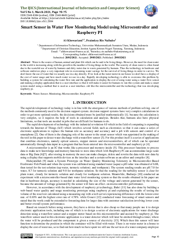 (PDF) Smart Sensor in Water Flow Monitoring Model using Microcontroller and Raspberry PI