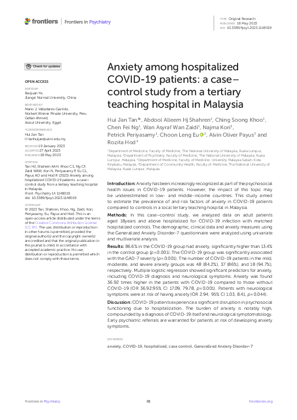 (PDF) Anxiety among hospitalized COVID-19 patients: a case–control ...