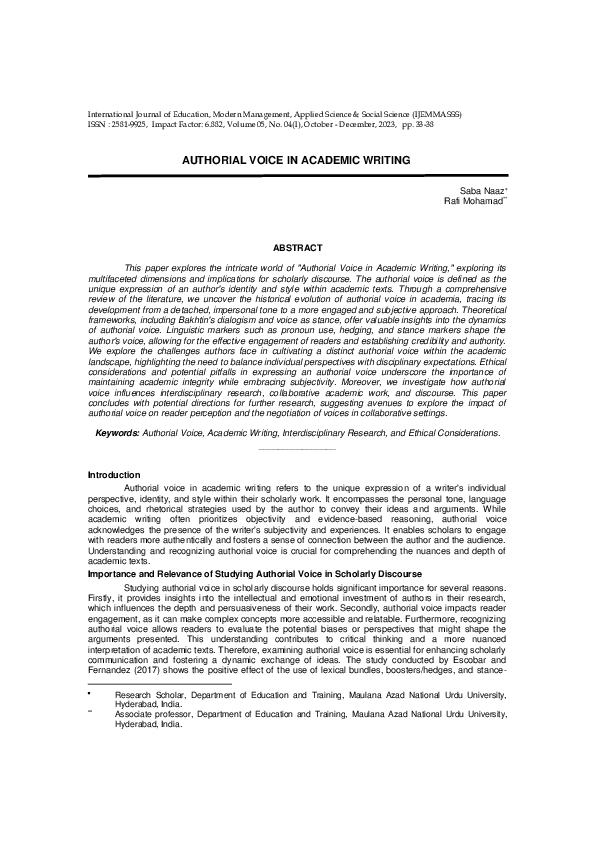 (PDF) AUTHORIAL VOICE IN ACADEMIC WRITING