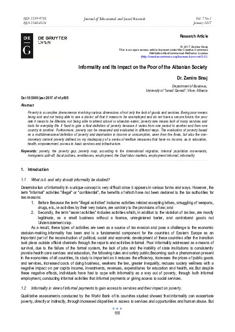 (PDF) Informality and Its Impact on the Poor of the Albanian Society