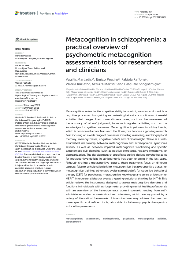 (PDF) Metacognition in schizophrenia: A practical overview of psychometric metacognition ...