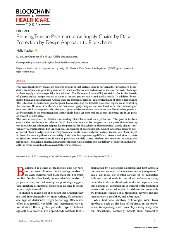 (PDF) Ensuring Trust in Pharmaceutical Supply Chains by Data Protection by Design Approach to ...