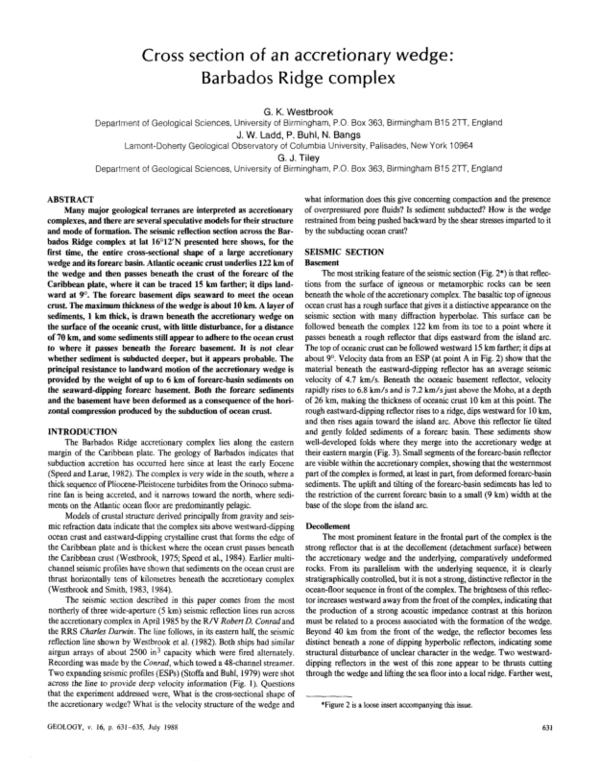 (PDF) Cross section of an accretionary wedge: Barbados Ridge complex
