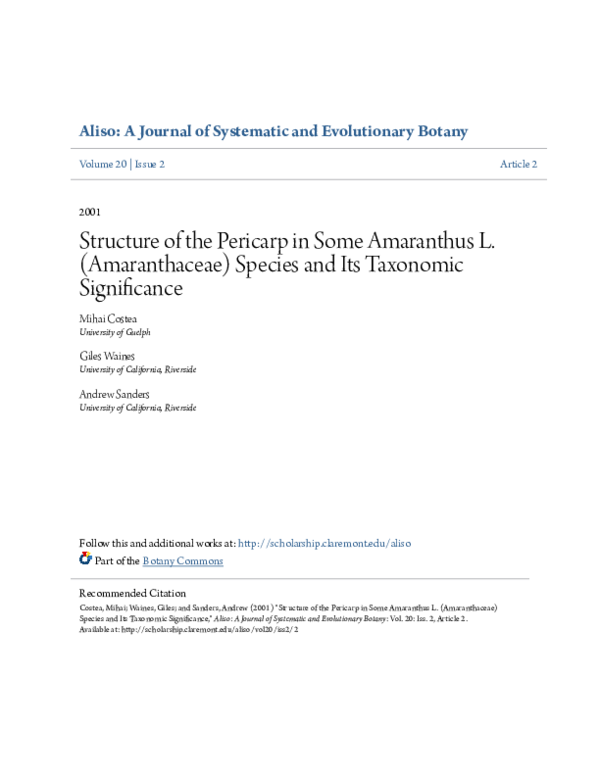(PDF) Structure of the Pericarp in Some Amaranthus L. (Amaranthaceae) Species and Its Taxonomic ...
