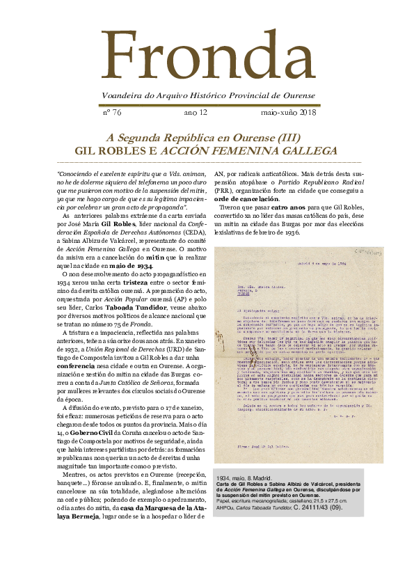 (PDF) A Segunda República en Ourense (III): Gil Robles e Acción Femenina Gallega | Carlos Lozano ...