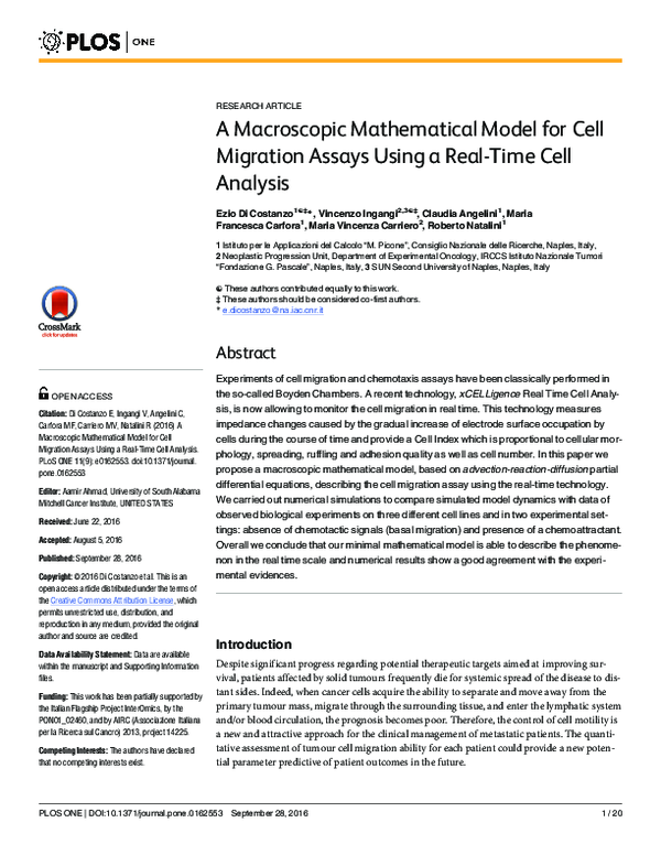 (PDF) A Macroscopic Mathematical Model for Cell Migration Assays Using a Real-Time Cell Analysis