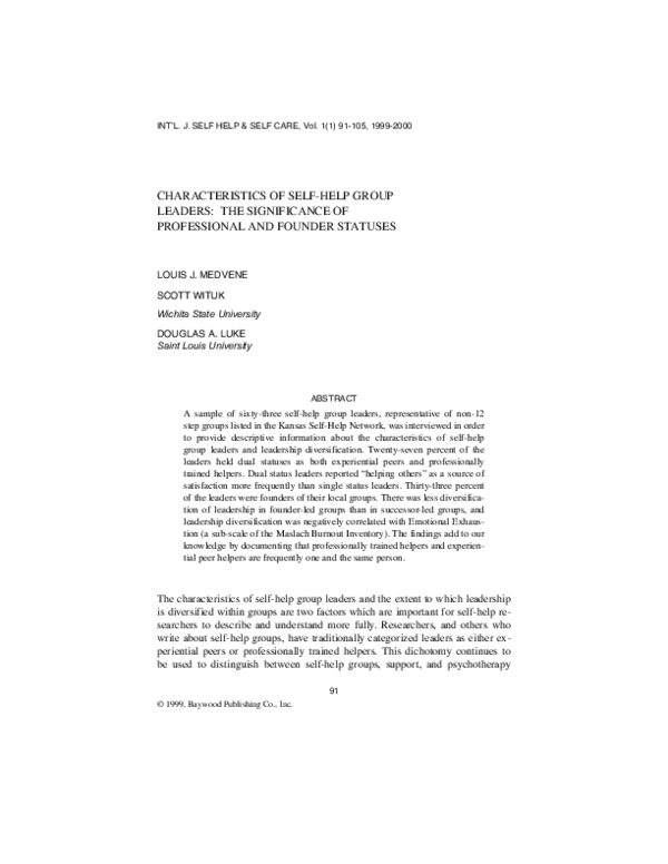 (PDF) Characteristics of Self-Help Group Leaders: The Significance of ...